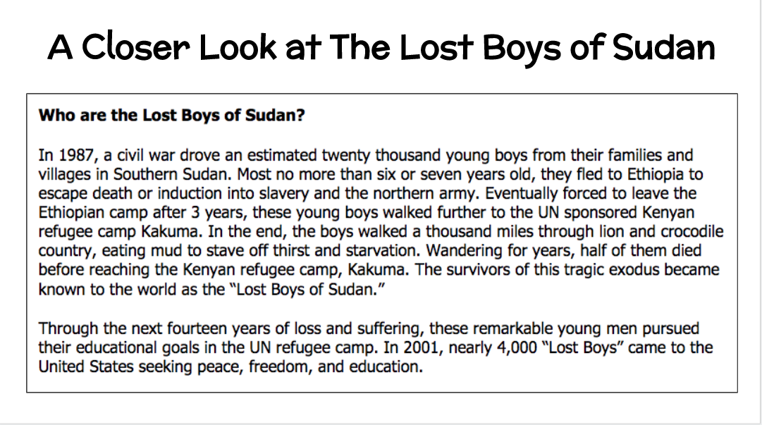The Lost Boys of Sudan 10/13/21 - Suzy Rigsbee _ Staff - LeesvilleRdMS ...