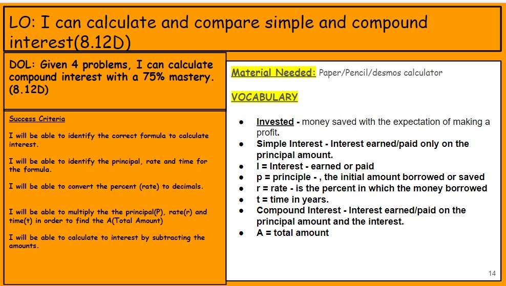 8.12D Calculate and Compare Simple and Compound Interest - Vanessa ...
