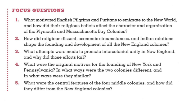 APUSH Chapter 3: Settling the Northern Colonies (1619-1700) - Haiyen ...