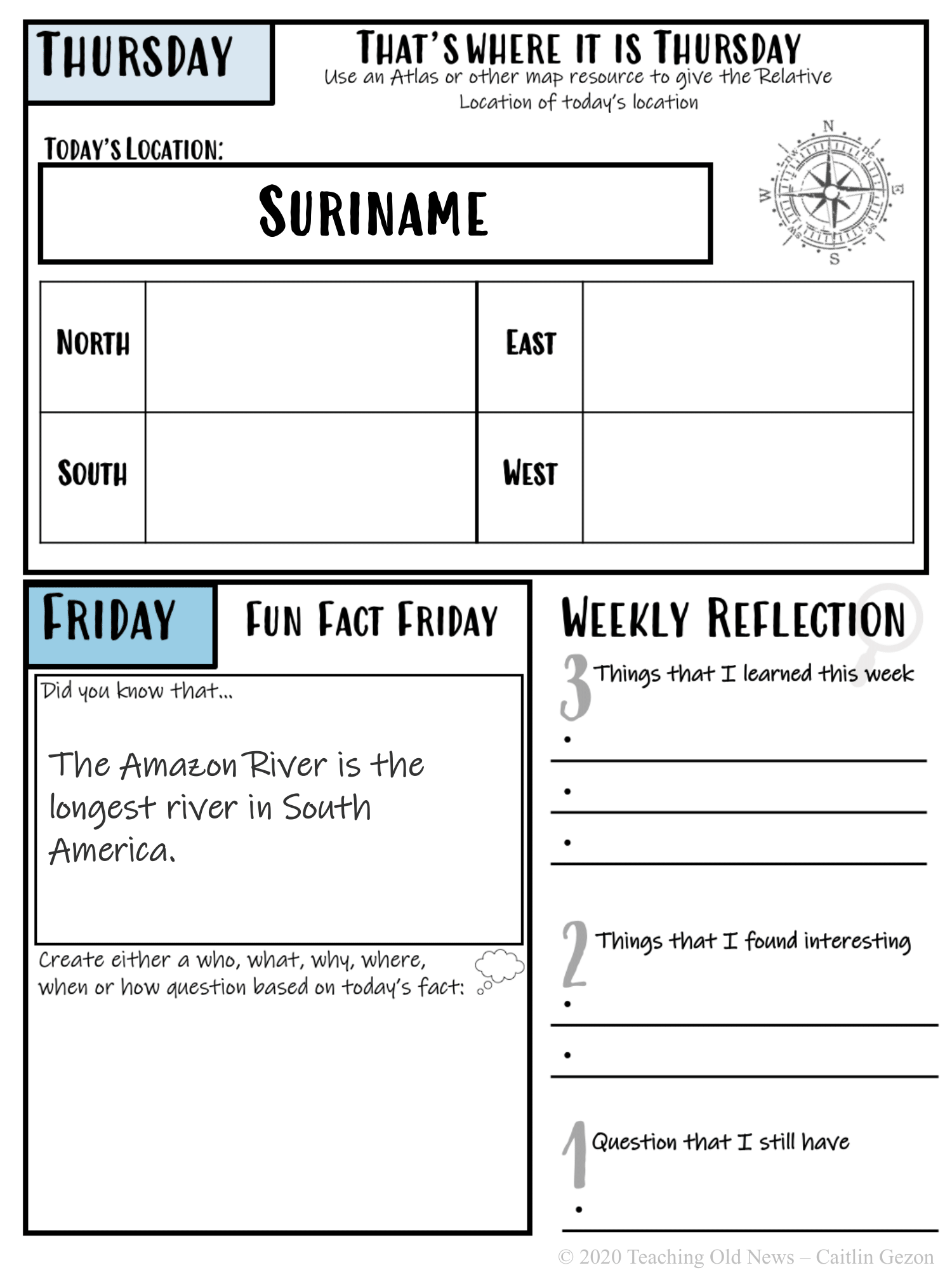 Daily Geography Warm-up Journal #16 - Tina Reckamp | Library | Formative