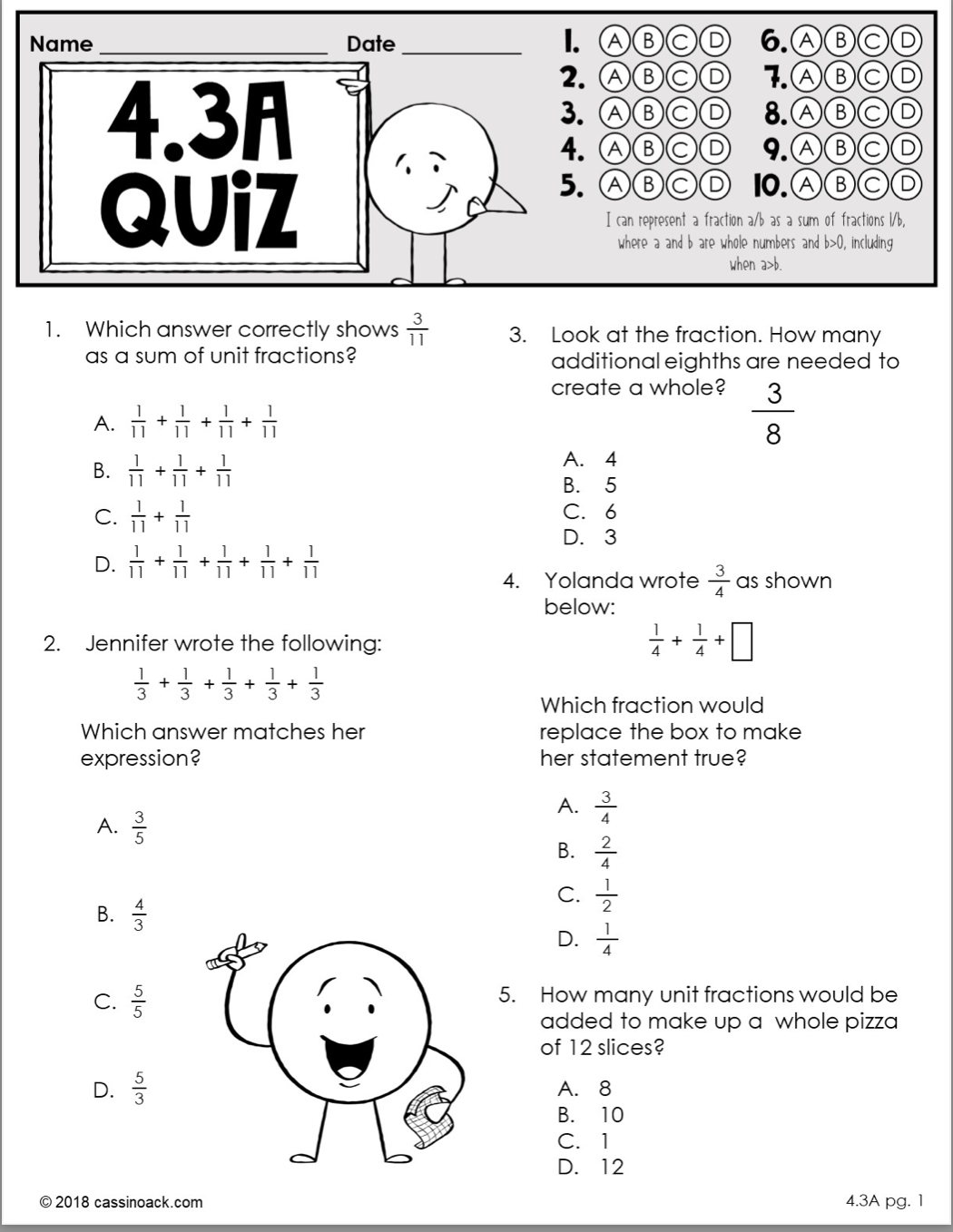 Weekly Math Quiz #18 Fractions 4.3A - Sandra Gonzalez | Library | Formative
