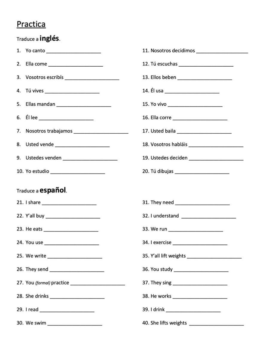 spanish 1 Verb conjugation practice - Joy Heath | Library | Formative